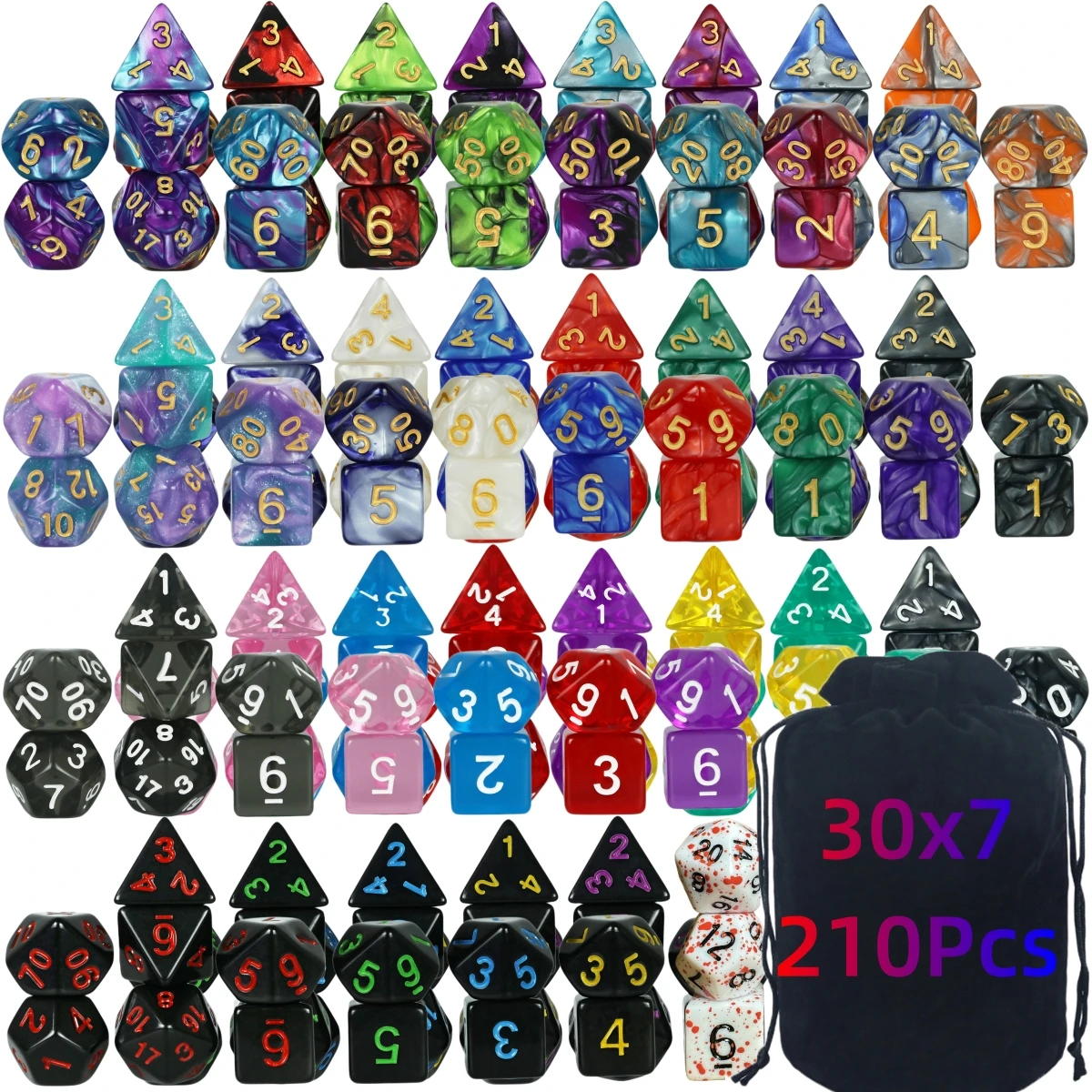 210-Pcs-Multicolour-Dice-Set-Polyhedral-RPG-DND-Role-Playing-Dragons ...