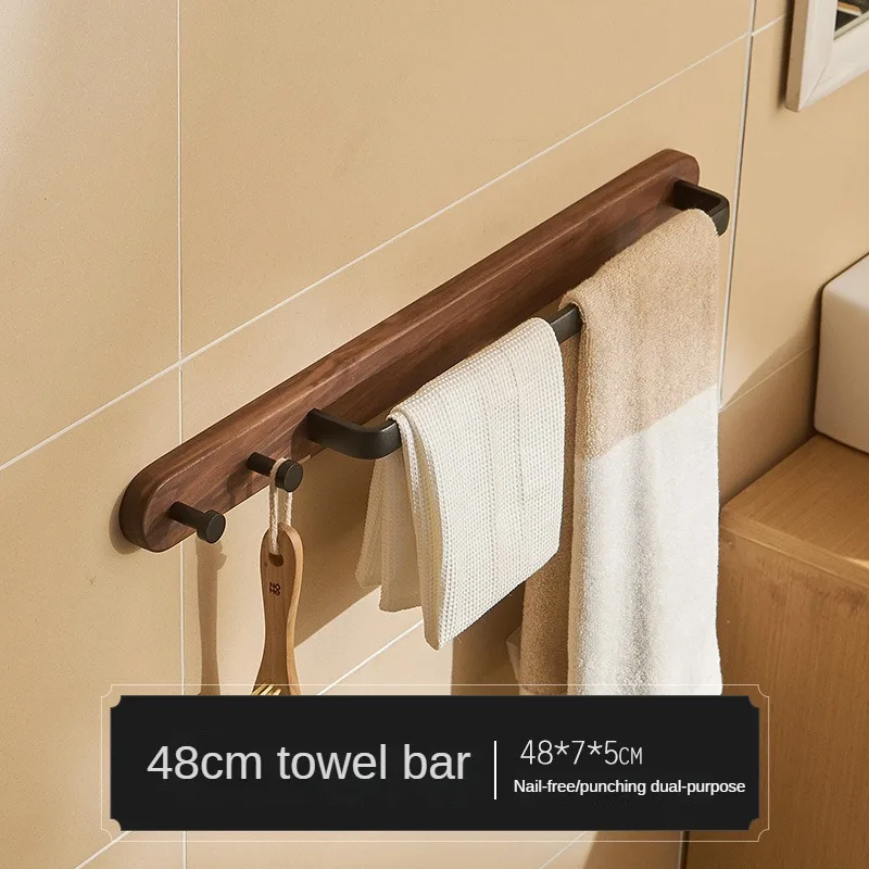 Aluminum-Wood-Towel-Racks-With-Hooks-Bathroom-Accessories-Wall-Mount ...