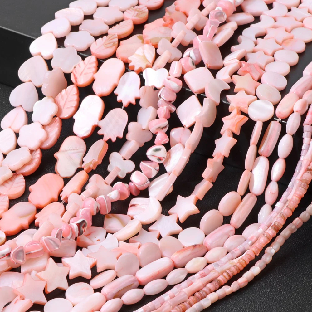 Pink-Mother-of-Pearl-Shell-Beads-Flower-Crescent-Shaped-Bamboo-Tube ...