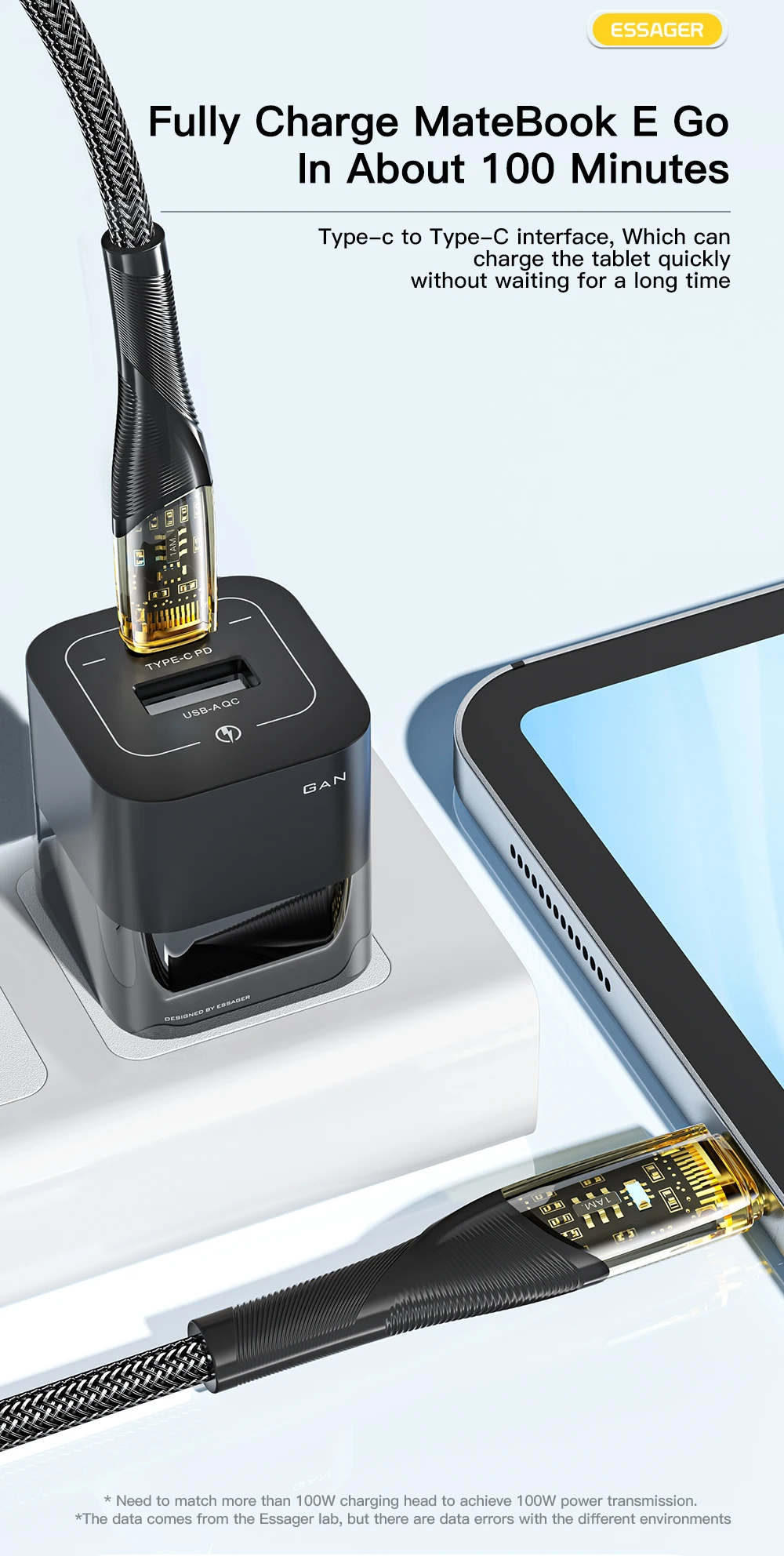 Essager – câble PD 100W USB C vers USB type c pour recharge rapide, cordon de chargeur pour ...