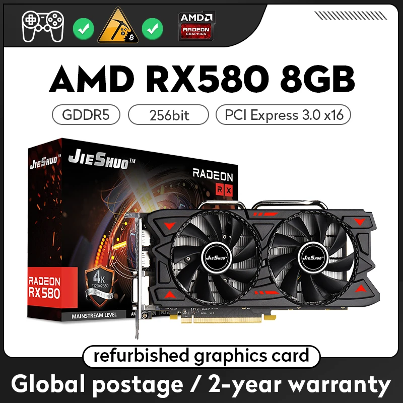 Jieshuo Amd Rx580 8 Go 256bit 2048sp Gddr5 Jeu D'ordinateur Carte Graphique, Radeon Rx 580 8g ...