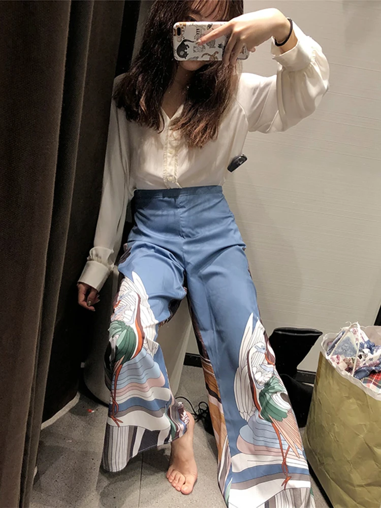 Cheerart Japanese Wide Leg Pants Women Ukiyoe Print Summer Pants Loose ...