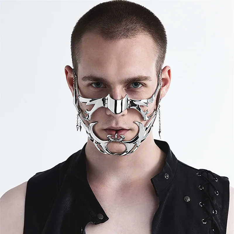 Fashion-Gothic-Mask-Cyber-Punk-Liquid-Irregular-Silver-Color-Hollow-Men ...