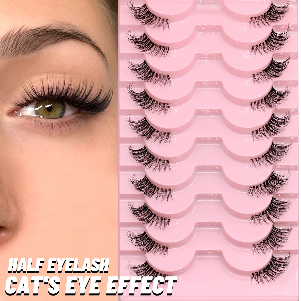 GROINNEYA-Half-Eye-Lashes-5-6-10-Pairs-Cat-Eye-Lashes-Clear-Band-Fake ...
