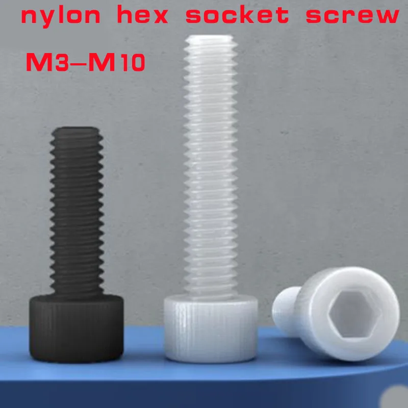 5~50pcs M3 M4 M5 M6 M8 M10 Black/ White Nylon Hexagon Hex Socket Head Screw Cup Head Knurled ...
