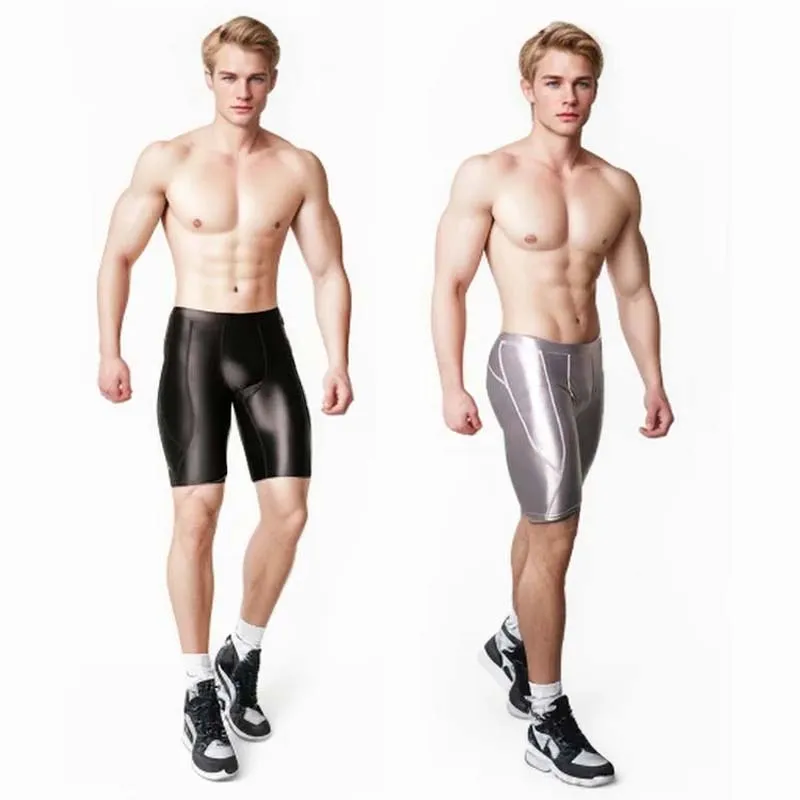 AMORESY Men's Sexy Smooth Shiny Medium Waist Sportswear Elastic Tights ...