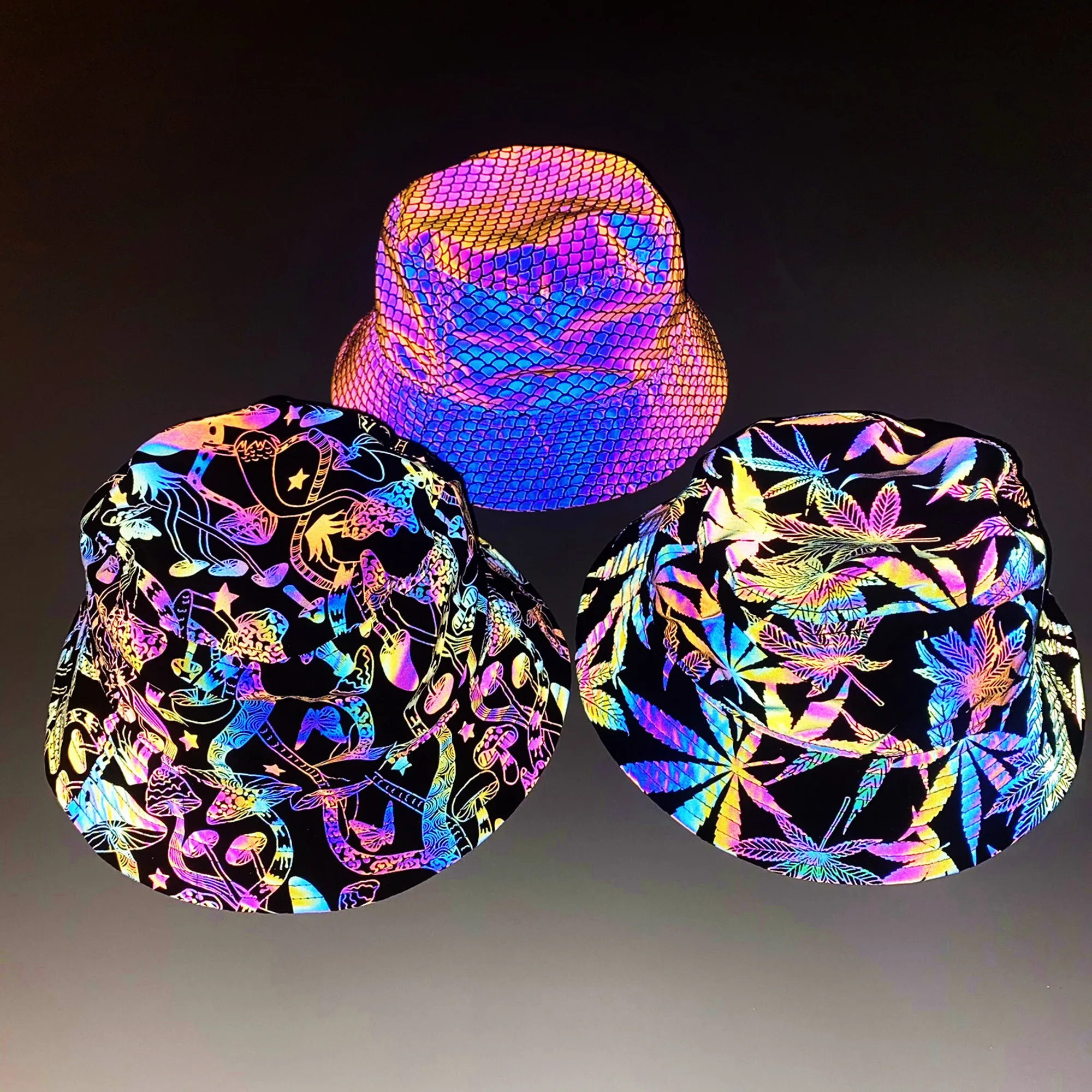 Holographic Reflective Unisex Bucket Hat Outdoor Summer Reflecting Cap ...