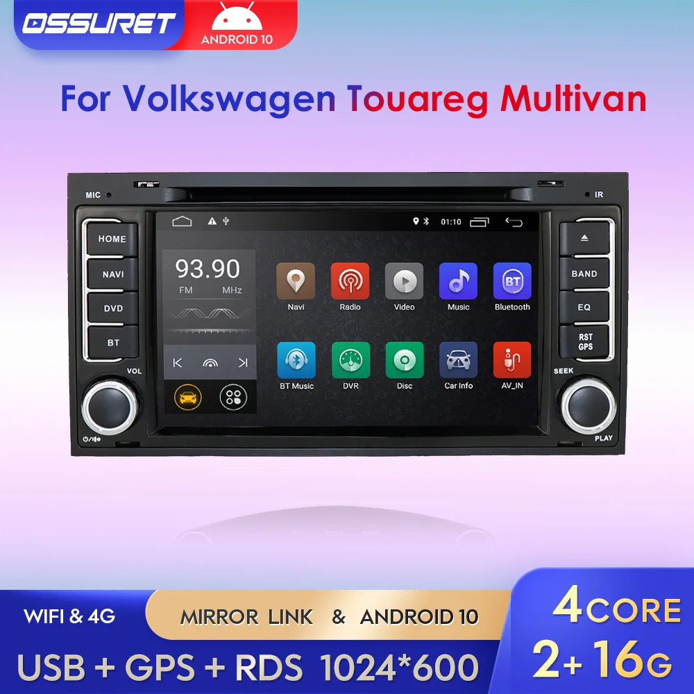 2 din Autoradio für Volkswagen Touareg T5 Multivan Transporter Android 10 Autoradio Multimedia ...