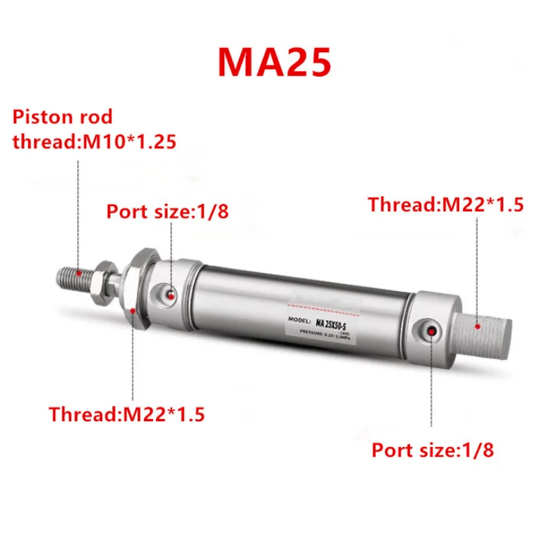 FreeShipping Stainless Steel Pneumatic Cylinder With Magnet MA25 Bore ...