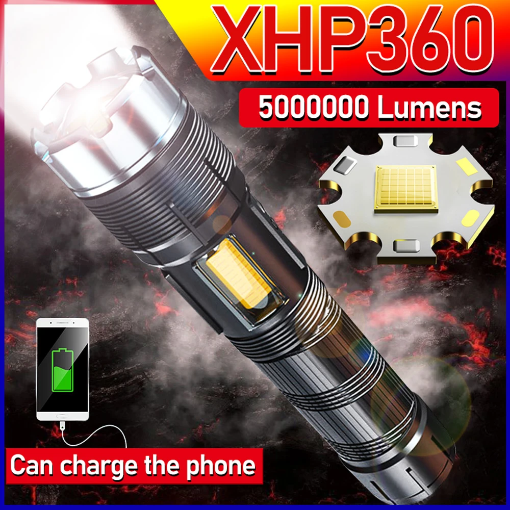 5000000 LM Powerful Led Flashlight XHP360 High Power Torch Lights ...