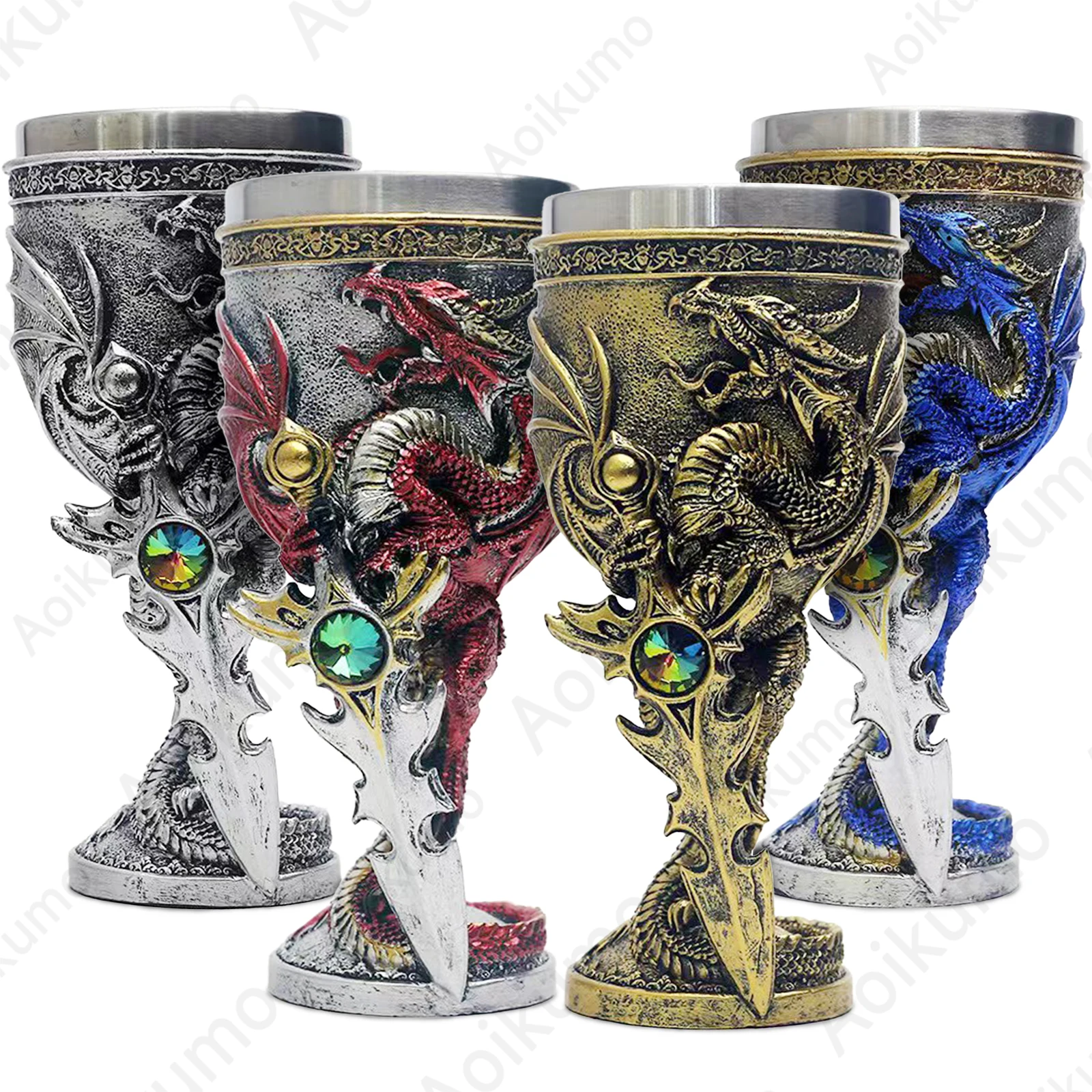 Flying-Dragon-Sword-Goblet-Stainless-Steel-Insert-Wine-Glass-Drachen ...