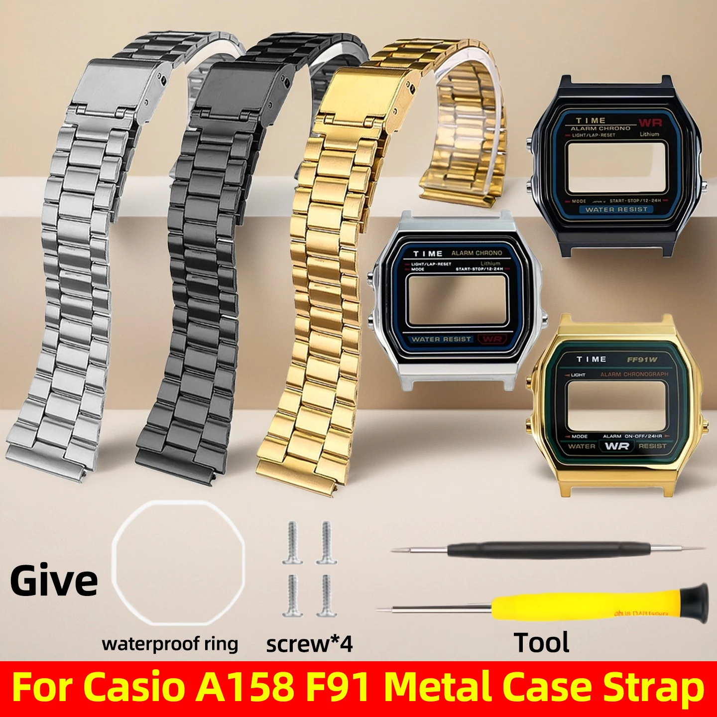 A158/159 Metal Case Mod Kit For Casio Electronic Watch 593 A158w A159w ...