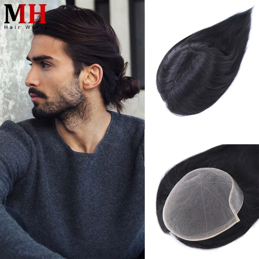 12 14 16inch Human Hair Prosthesis for Men Q6 Breathable Lace Front ...