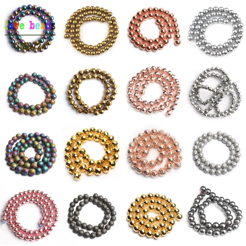 Perles-rondes-en-rhodium-plaqu-or-rose-4-6-8mm-h-matite-pierre ...