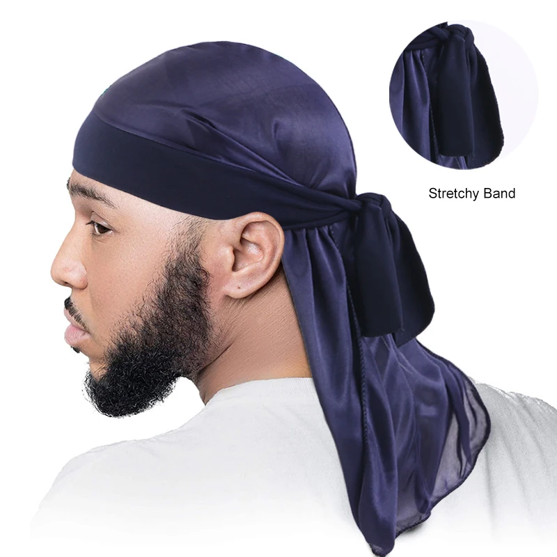 Men's Silky Durags Bandanas Turban Hat stretchy Wigs Satin Doo Rag ...