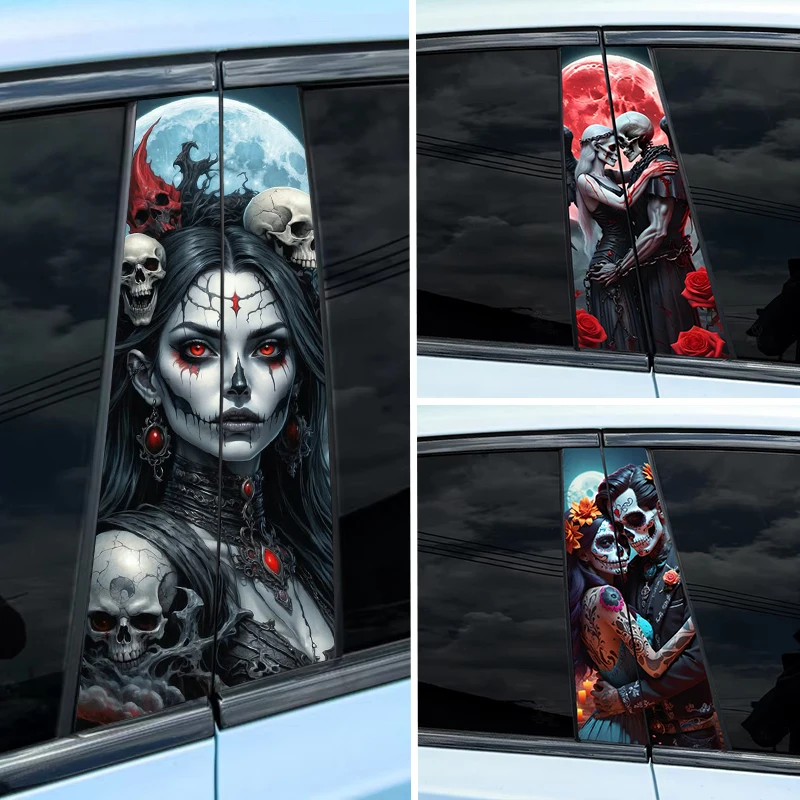 2pcs-Gothic-Couple-Skeleton-Car-Sticker-Car-B-Pillar-Vinyl-Decal-Diy ...