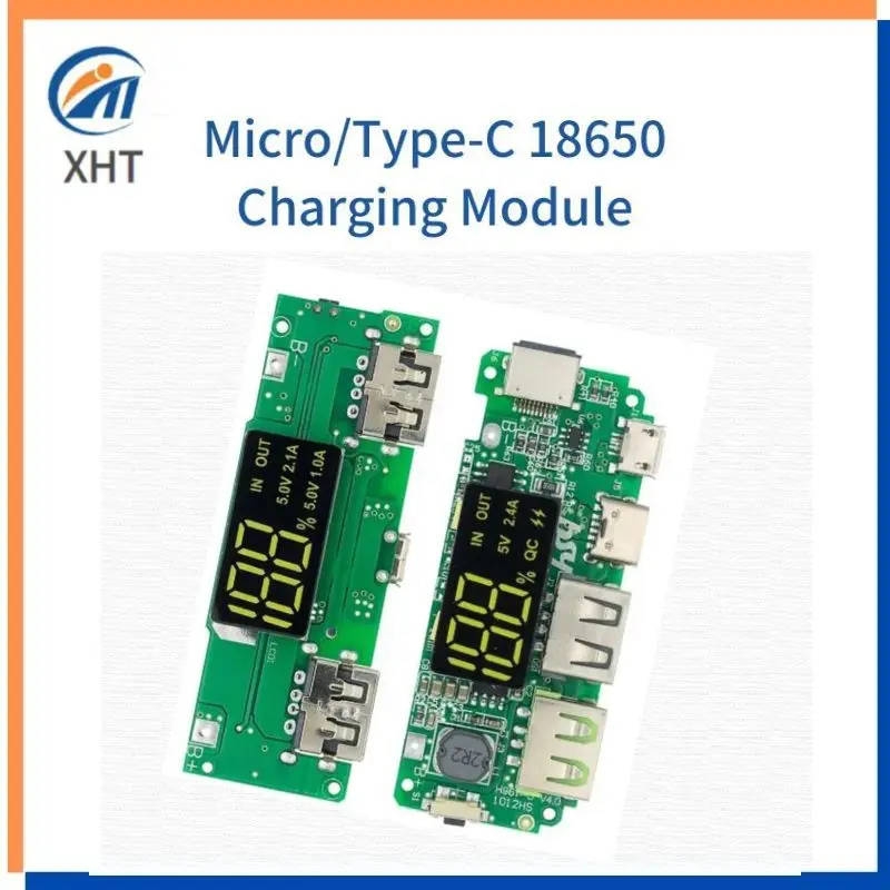 LED Dual USB 5V 2.4A Micro/Type-C USB Mobile Power Bank 18650 Charging ...