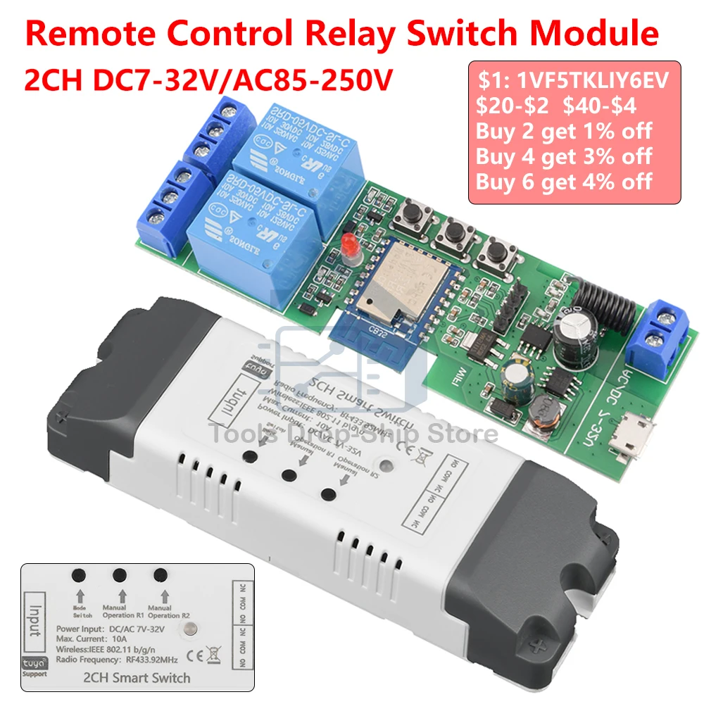 Smart-Remote-Control-Wireless-Wifi-Switch-Module-2CH-DC7-32V-AC85-250V ...