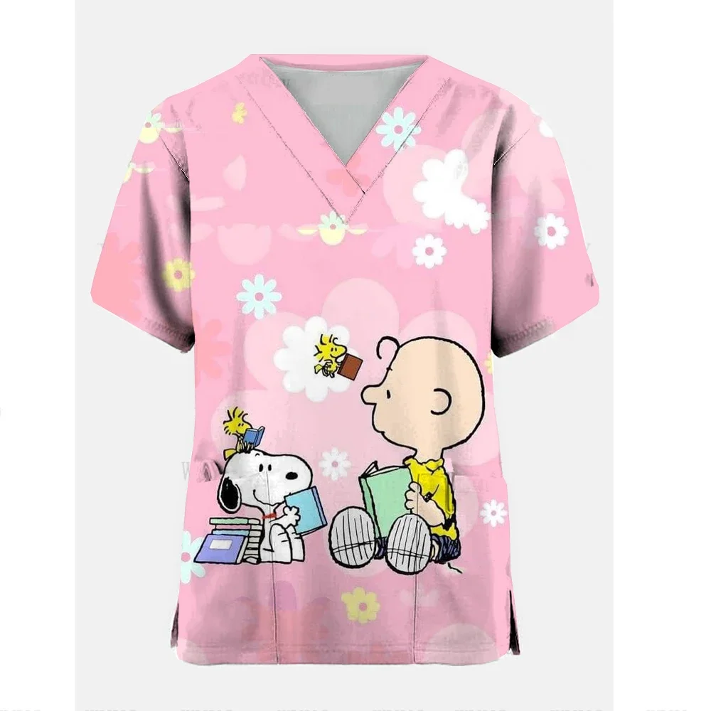 Snoopy-Print-Working-Nurse-Uniform-Women-Short-Sleeve-Pocket-Blouse ...