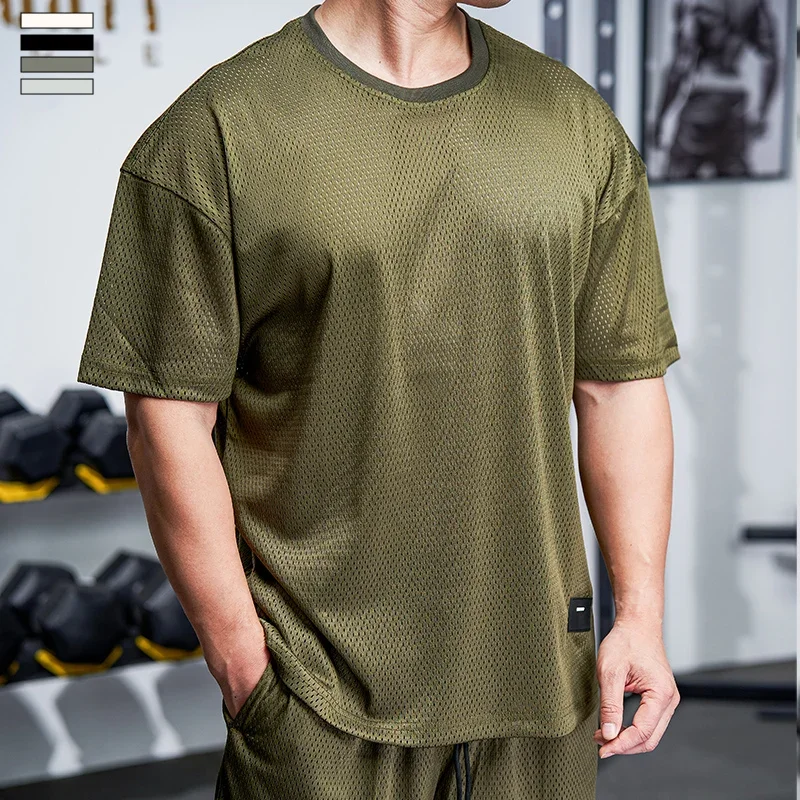 Men-Gym-Muscle-Shirt-Running-Workout-Loose-Short-Sleeve-Tennis-Football ...