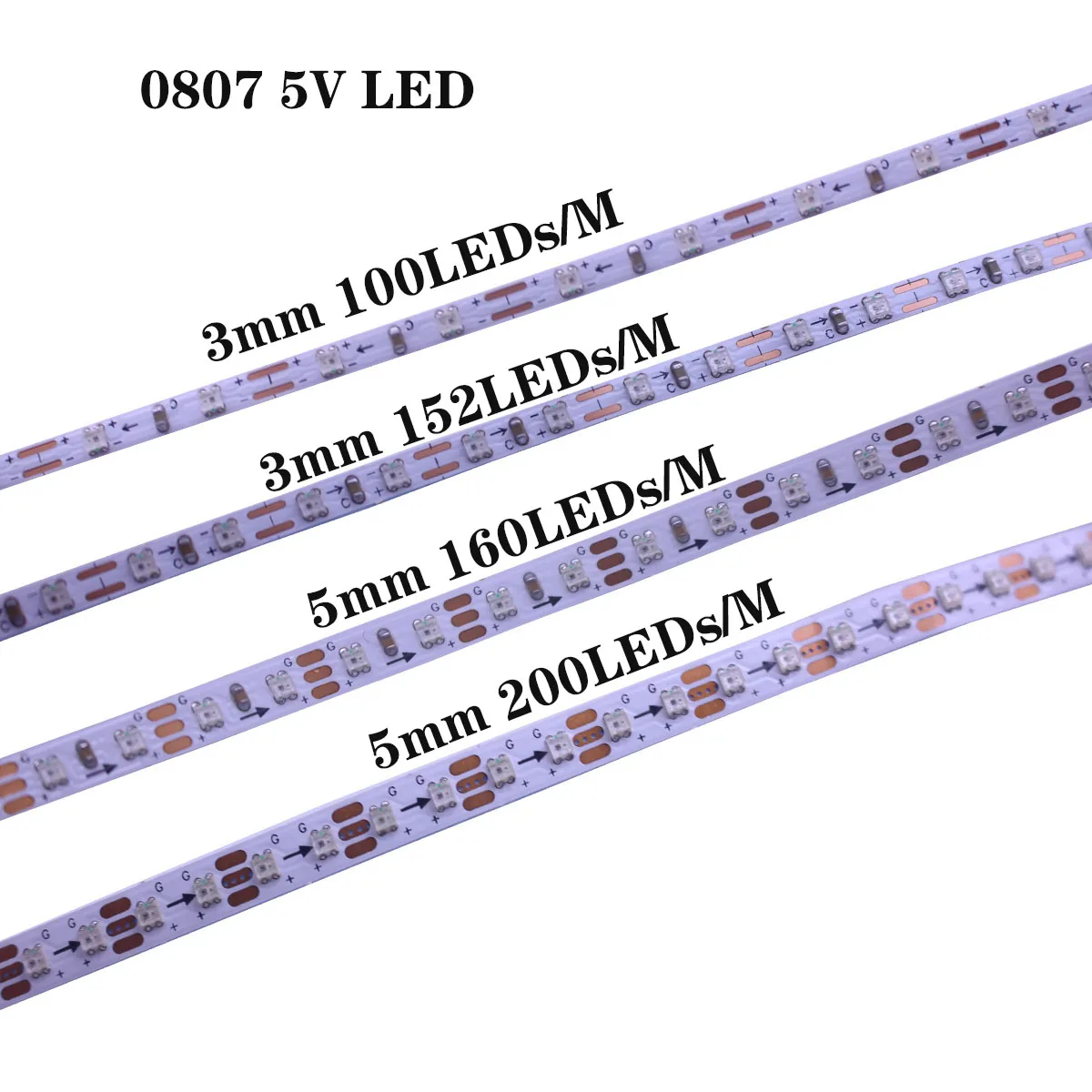 0807 3mm 5MM tira de LED Ultra estrecha WS2812B 100 160 200Leds/m ...