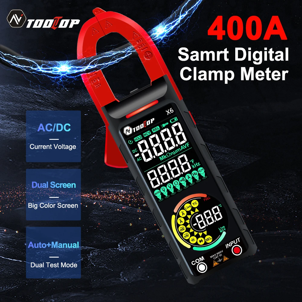 TOOLTOP-X6-400A-600V-DC-AC-Clamp-Multimeter-AC-DC-Current-Voltage ...