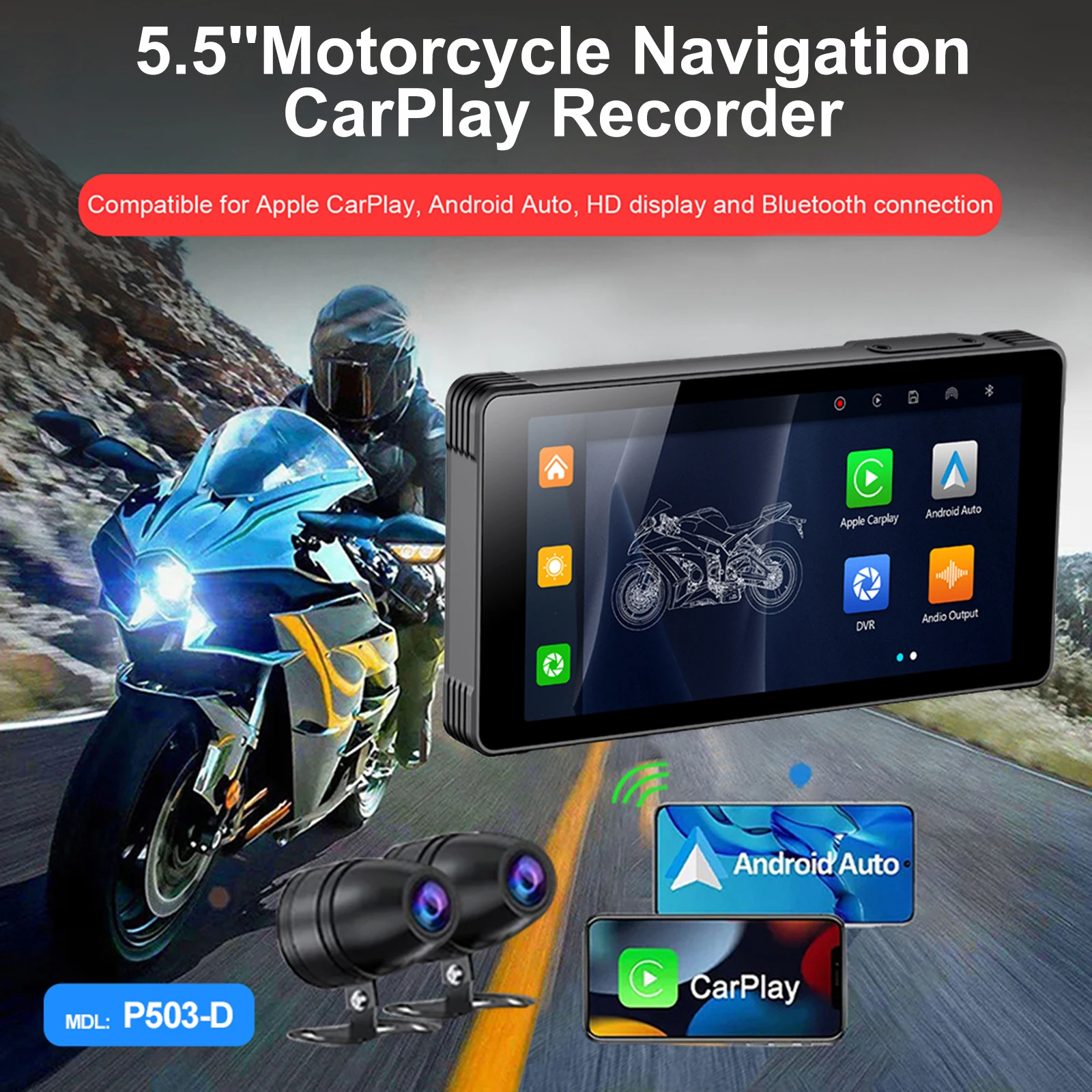 5.5 Inch Motorcycle Wireless Carplay Android Auto Portable Navigation ...