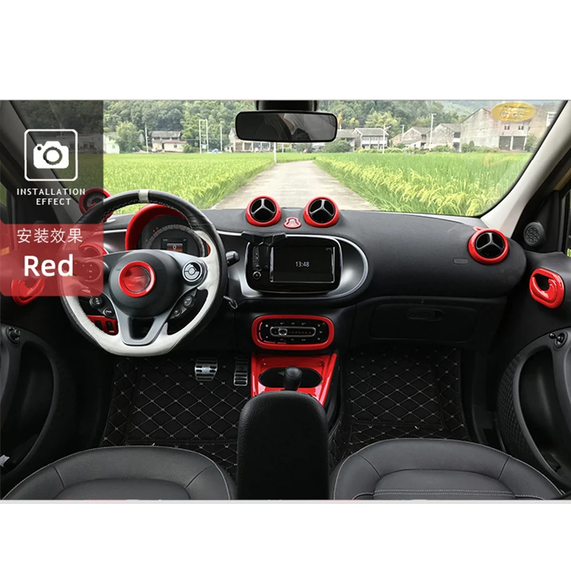 Red-Decorative-Shell-ABS-Full-Set-Stickers-Interior-Cover-For-Smart-453 ...