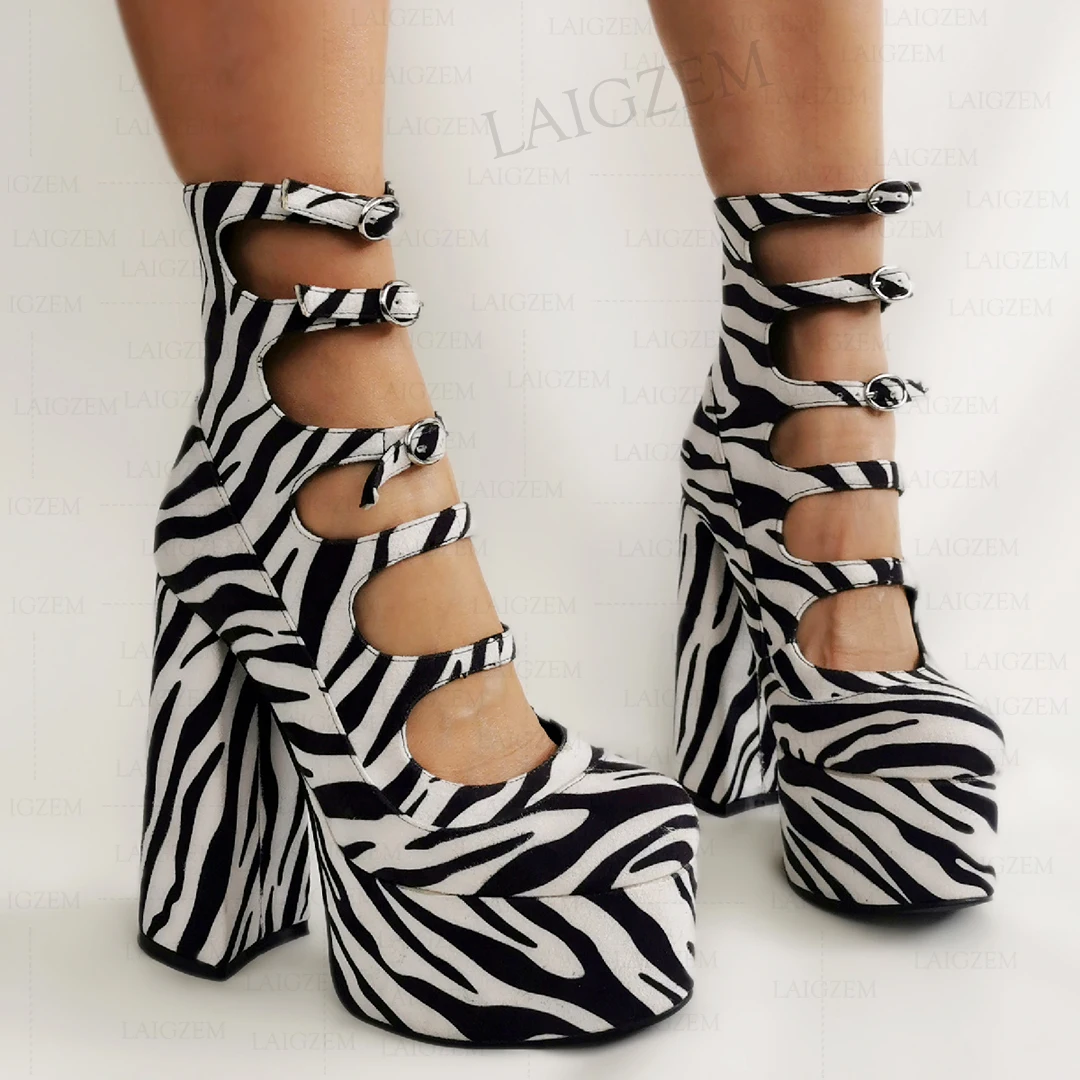 BERZIMER-Women-Pumps-Zebra-Print-Block-High-Heels-Sandals-Back-Zip-Up ...