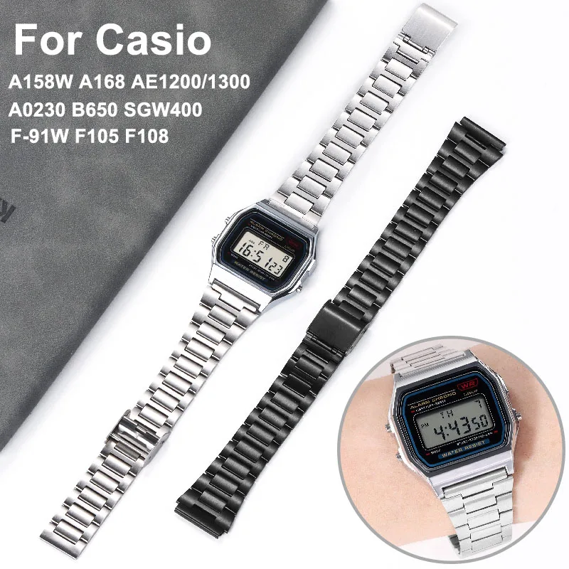 18mm-Band-Watch-Metal-Strap-for-Casio-A158-A159-AQ230-F91W-AE1200 ...