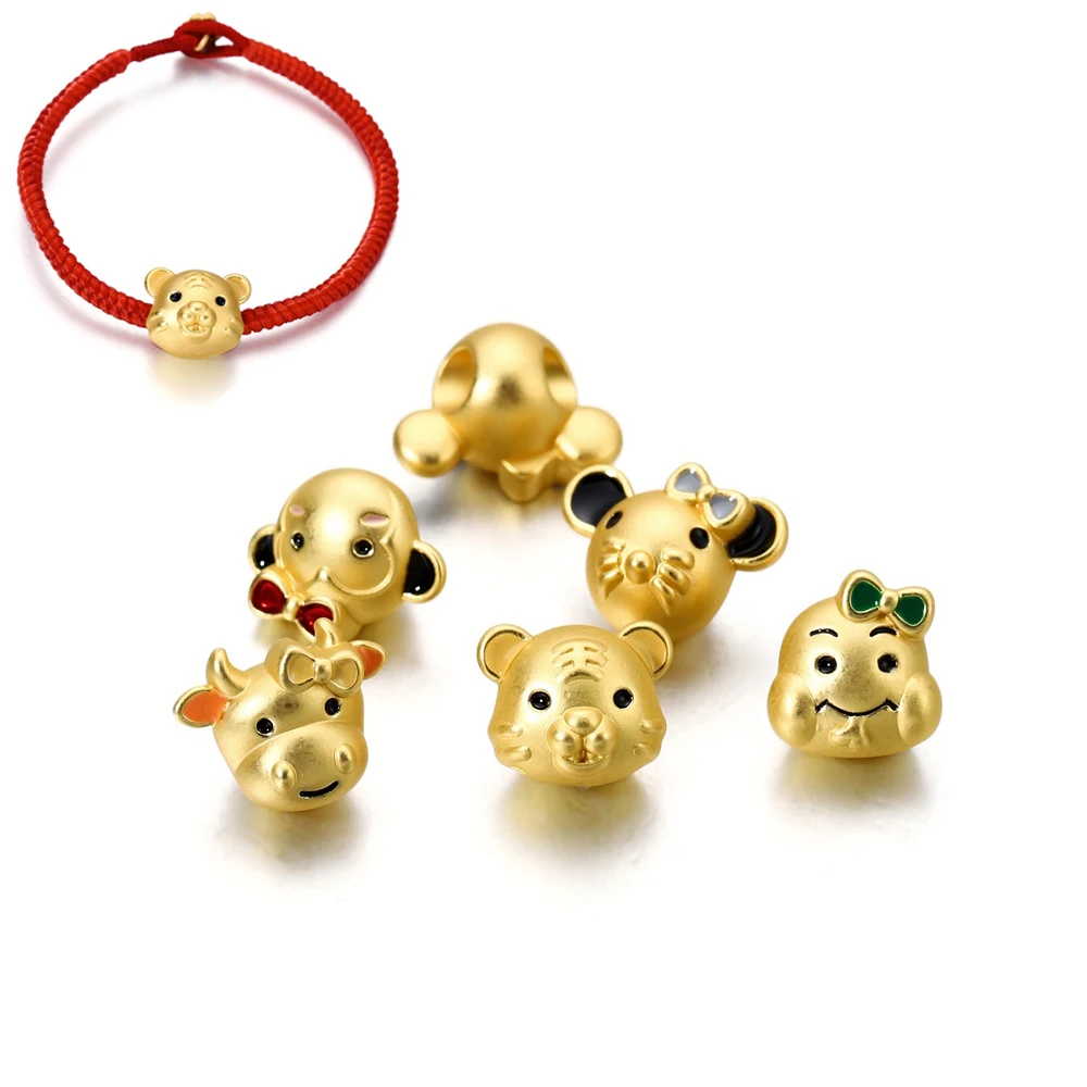 5pcs Chinese Zodiac Rat Mouse Dragon Ram Sheep Barrel Bead Loose Spacer ...