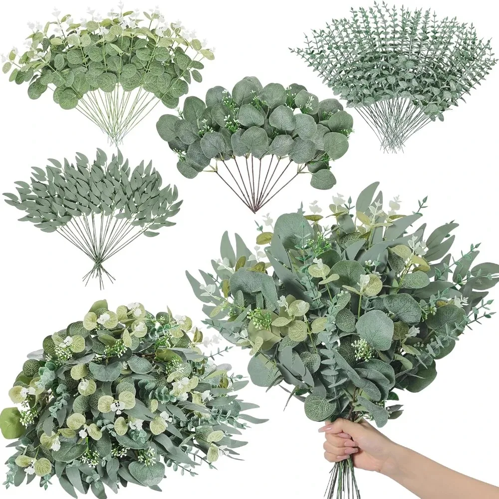 20 pezzi di foglie di eucalipto steli di piante artificiali bouquet di ...