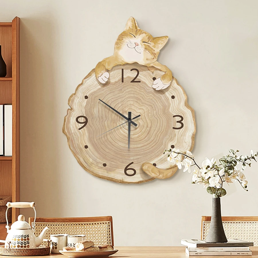 Animal Wood Wall Clocks Kids Modern Nordic Style Cat Stylish Unusual ...