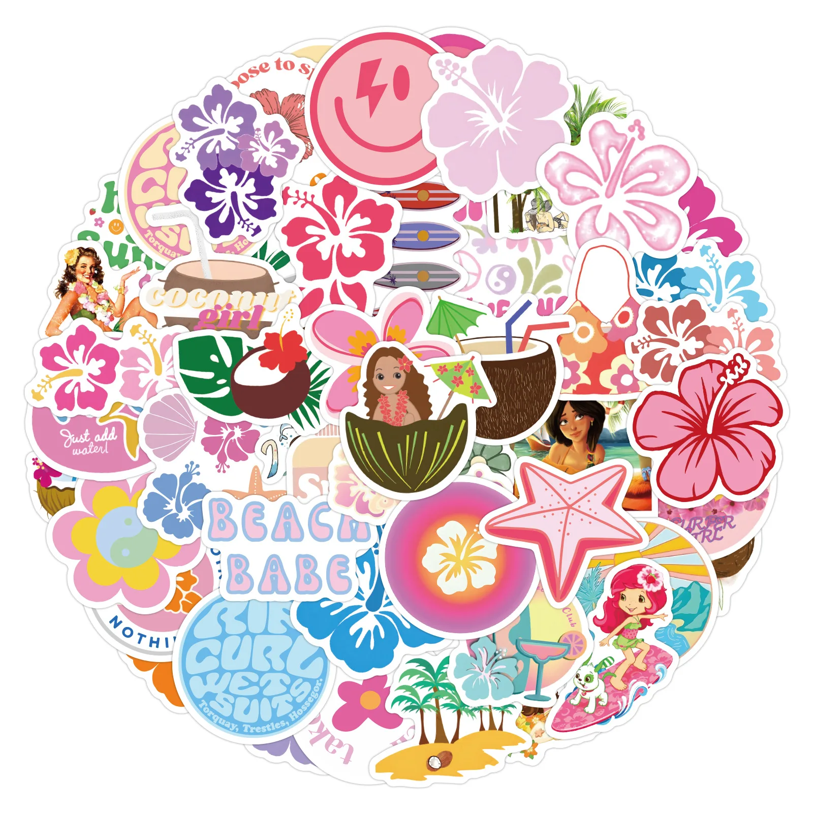 60PCS-Summer-Coconut-Girl-Stickers-For-Waterproof-Decal-Laptop ...