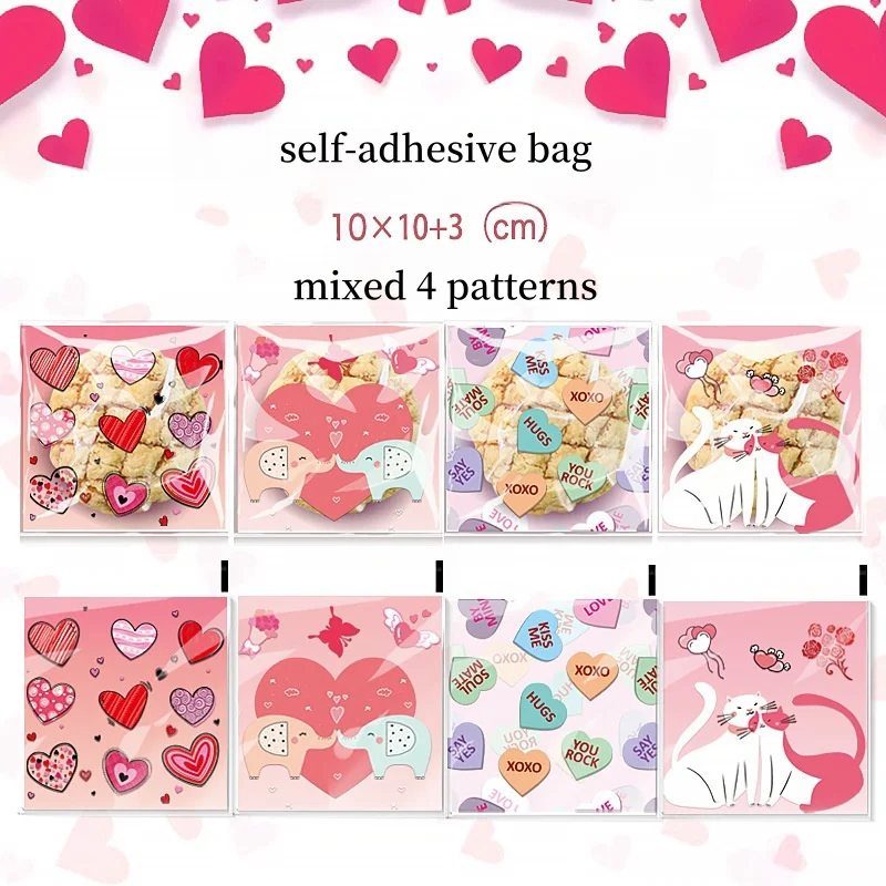 Colorful-Love-OPP-Self-adhesive-Bag-Transparent-Plastic-Cookie-Pouches ...