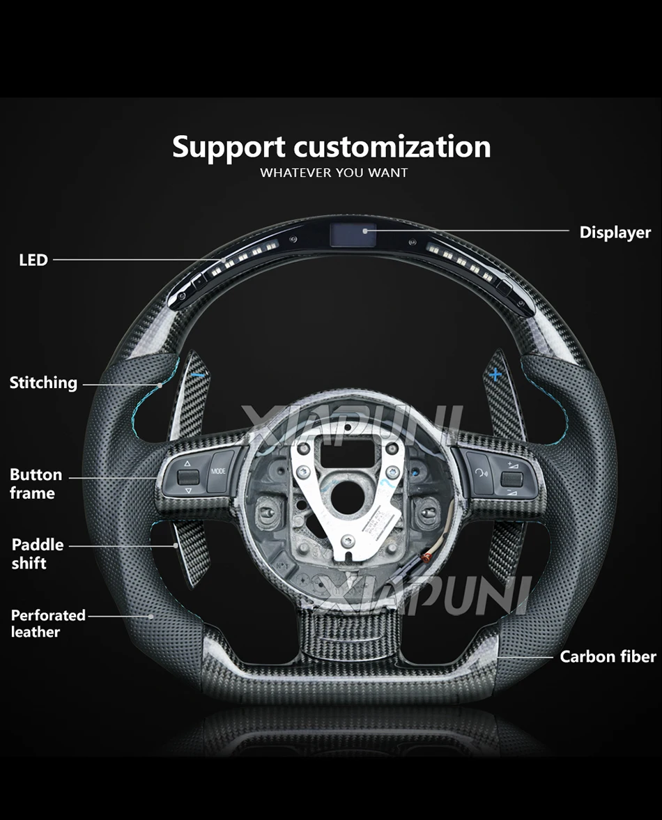 LED Carbon Fiber Steering Wheel For Audi R8 TTS TT 2007-2016 Paddle ...