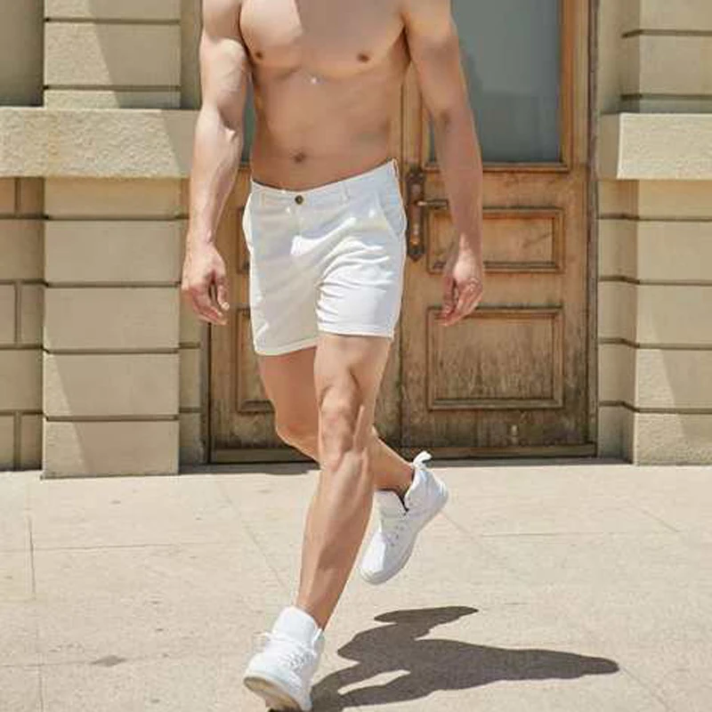 Fresh-Solid-Color-Simple-White-Cotton-Shorts-Men-Fashion-Pocket-Slim ...