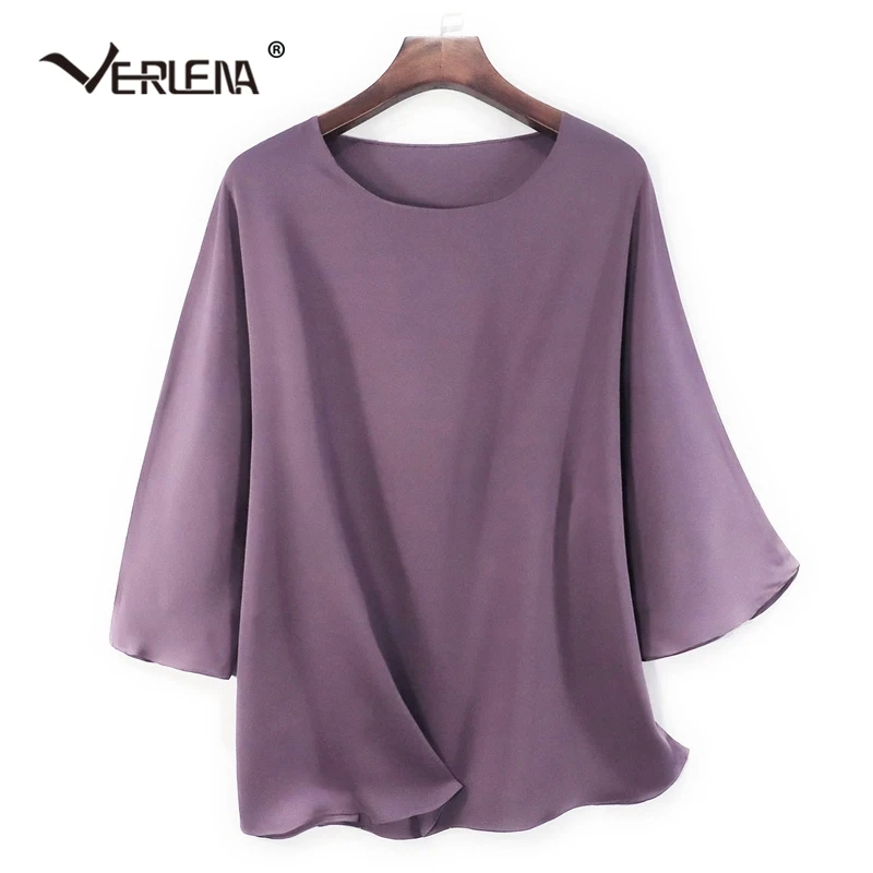 Natural-Mulberry-Thick-Silk-Blouse-O-Neck-Three-Quarter-Raglan-Sleeve ...