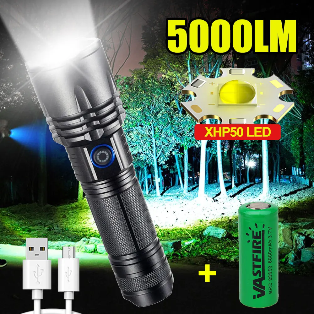 Ultra-Powerful-LED-Flashlight-USB-Type-C-Rechargeable-Zoomable-Torch ...