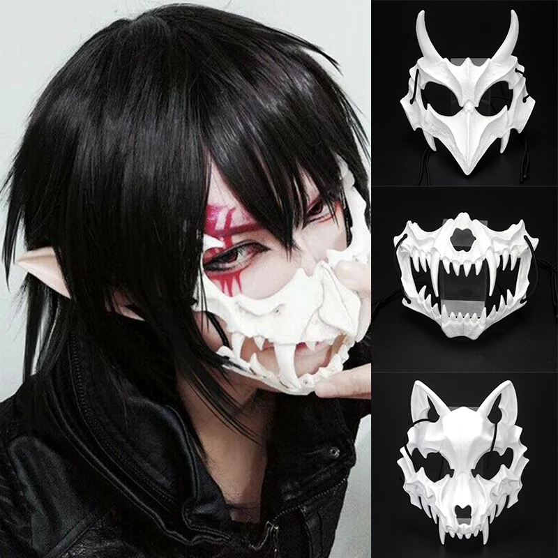 Halloween-Mask-Half-face-Mask-Cos-Dragon-God-Fierce-Tiger-Night-Fork ...