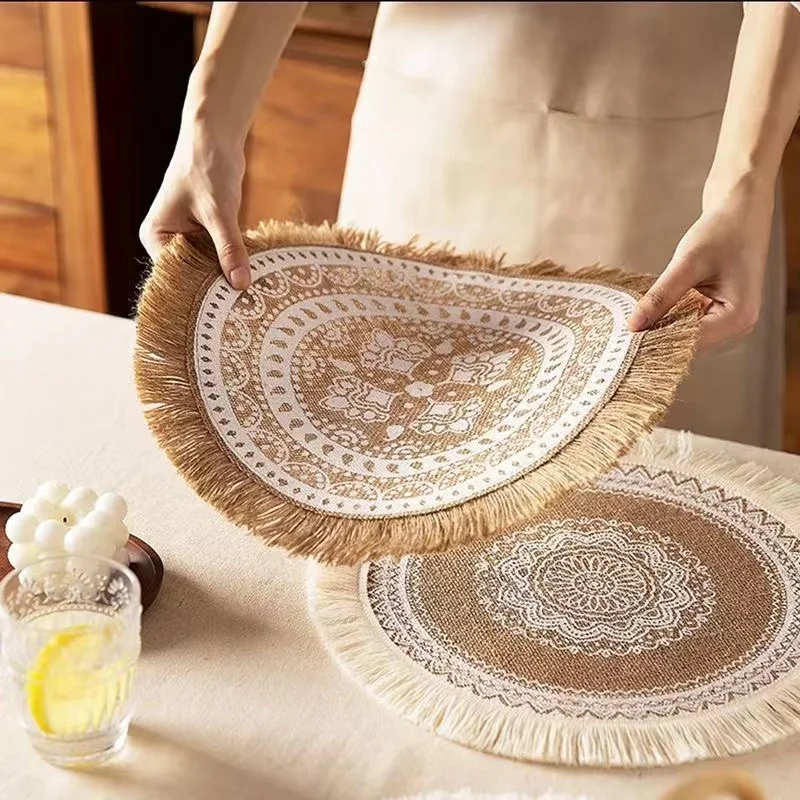 Boho Round Placemat 15 Inch,Farmhouse Woven Jute Fringe TableMats with ...