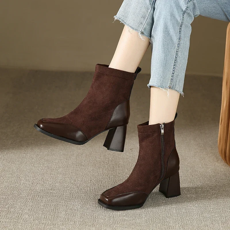 Botines-de-plataforma-con-punta-cuadrada-para-mujer-botas-de-tac-n-alto ...