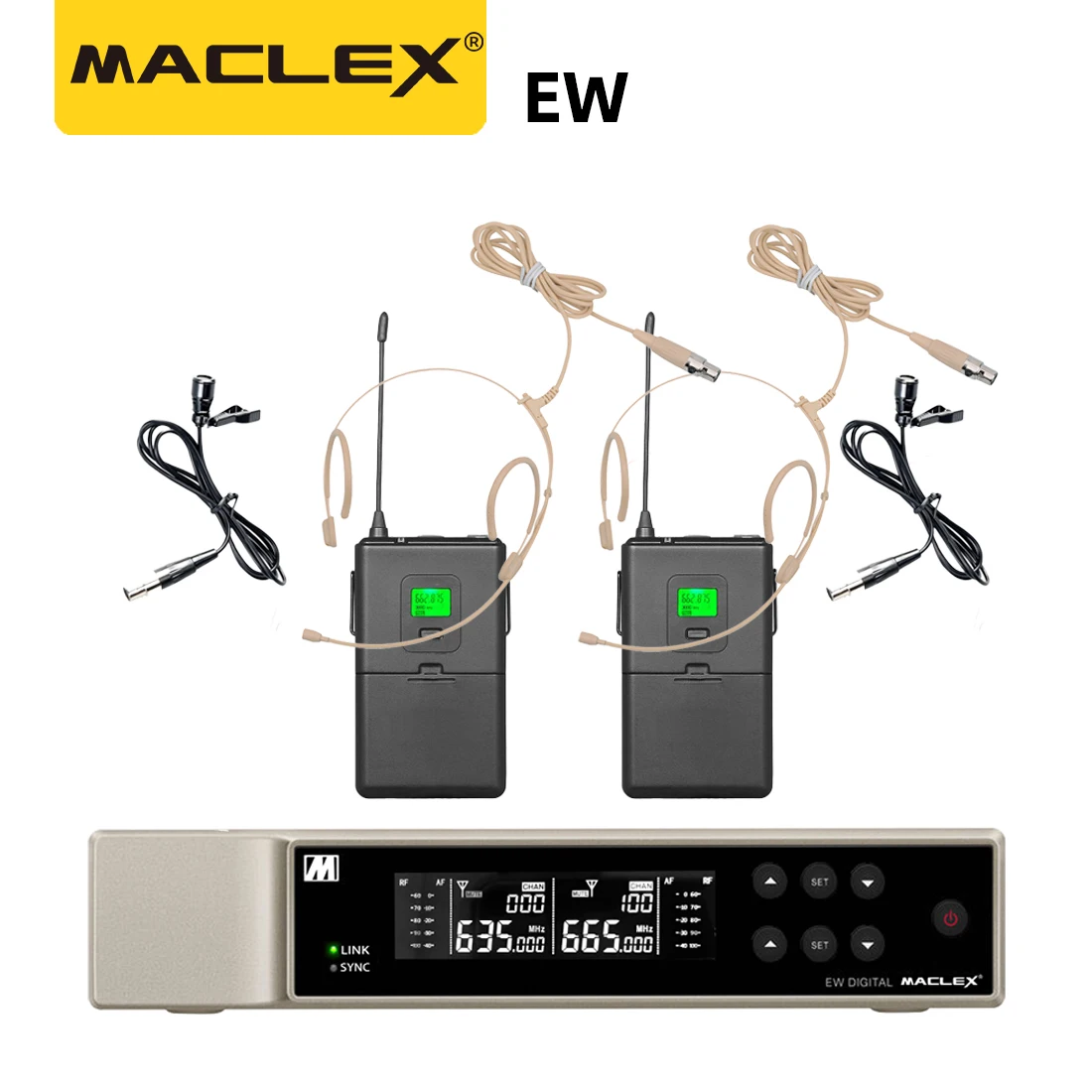 MACLEX micrófono inalámbrico EW9000 Dual UHF con solapa, auriculares de mano, PARA Karaoke ...