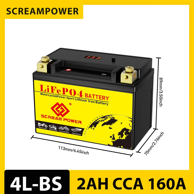 4L-BS Lithium Motorcycle Battery,160CCA,for Honda KTM Harley,12V 2Ah ...