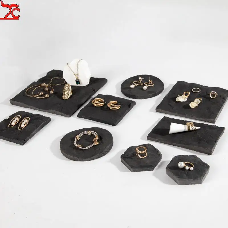 Black-Gypsum-Jewelry-Display-Props-Necklace-Earrings-Organizer-Tray ...