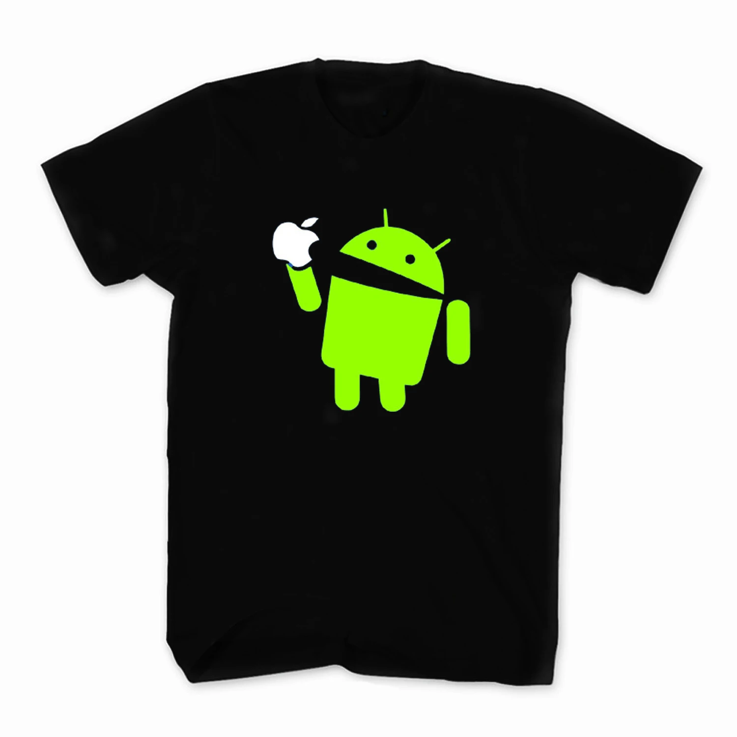 Android Eat Apple. Funny Graphic Printed T-Shirt. Summer Cotton Short ...