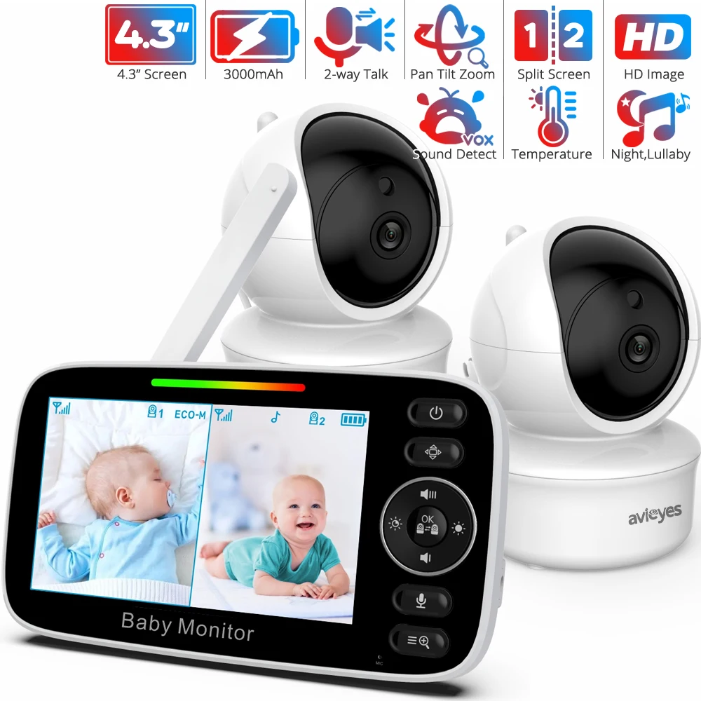 V-deo-Baby-Monitor-com-2-C-meras-Pan-Tilt-Zoom-Babyphones-2-Way-Talk ...