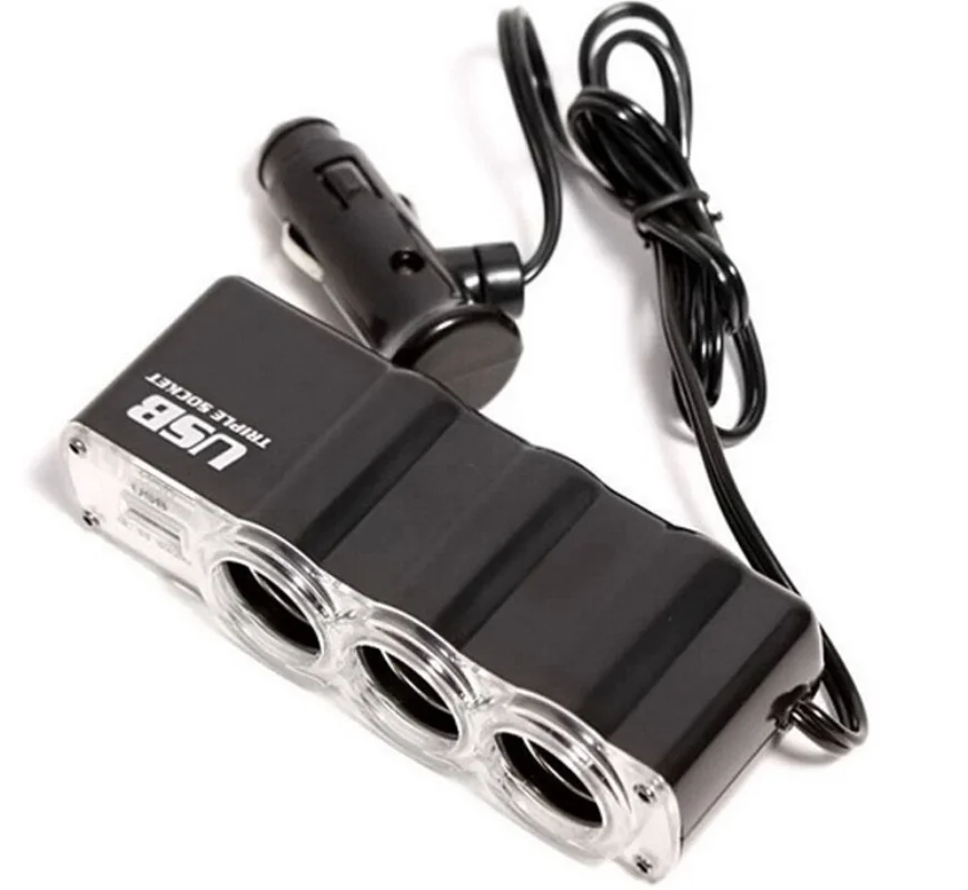 3 Way Multi Socket Car Cigarette Lighter Splitter USB Plug Charger DC ...