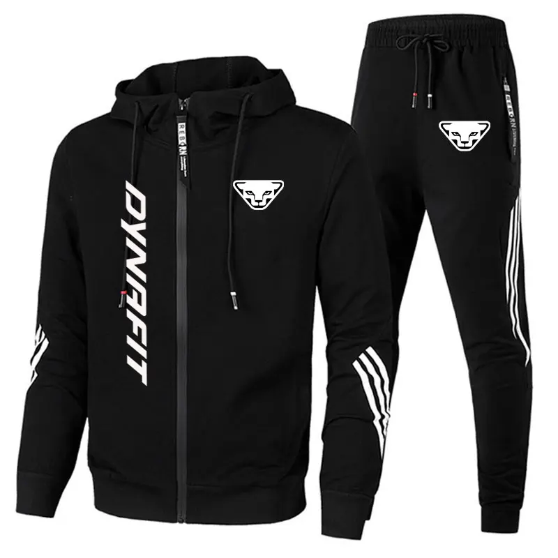 Dynrfit 패션 지퍼 후드 스웨터 스웨터 캐주얼 스포츠웨어 남성 정장 의류 및 바지 세트 봄 및 가을