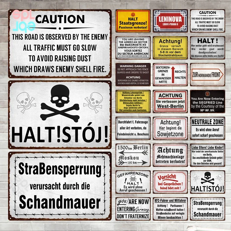 Halt-Metal-Sign-German-Achtung-Warning-Signs-Hazardous-Area-Warning ...